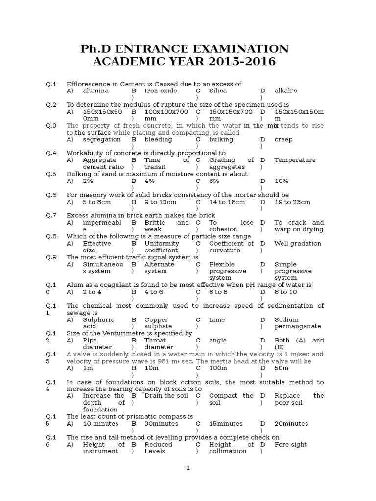Ph.D Entrance Examination: A Comprehensive Review of Key Concepts in ...