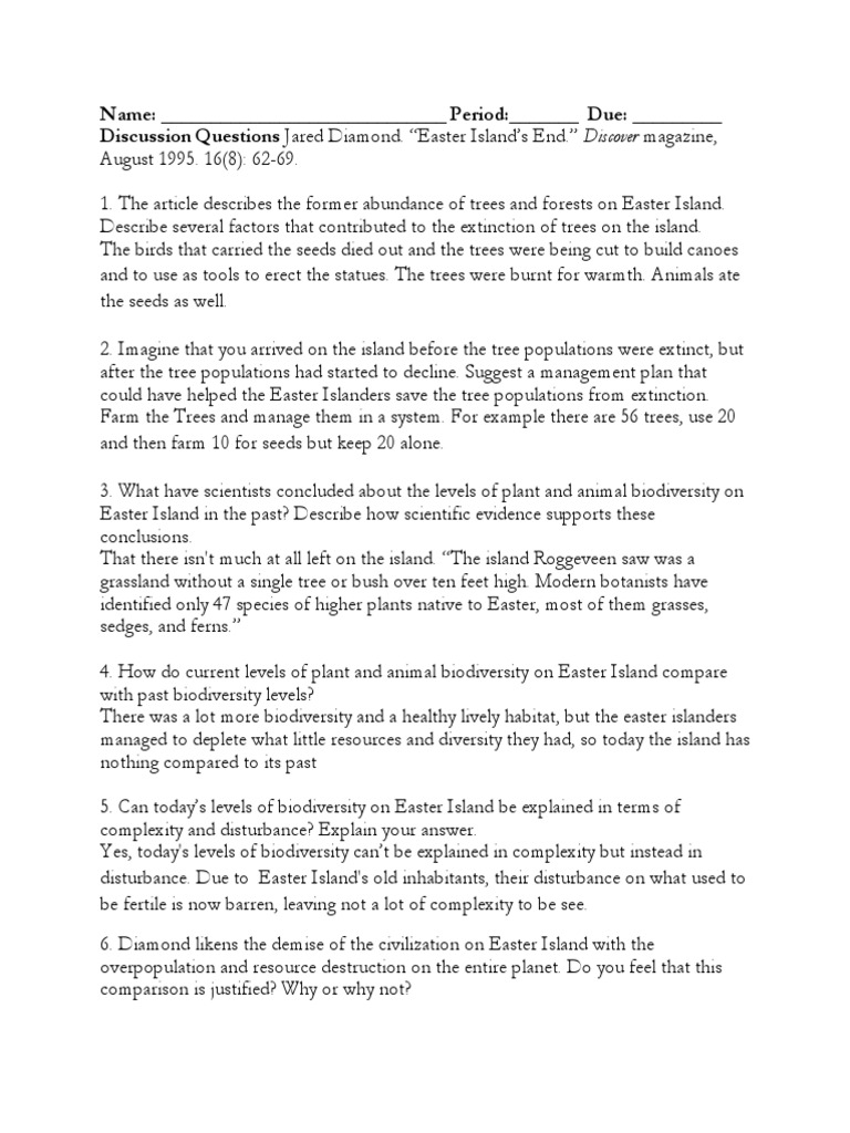 Easter+Islands+End+Questions Eli Massey | PDF | Biodiversity | Extinction