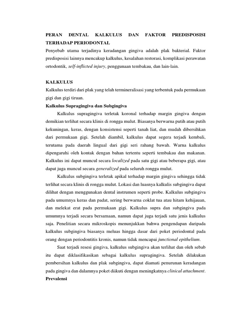 Peran Dental Kalkulus Dan Faktor Predisposisi Terhadap Periodontal ...