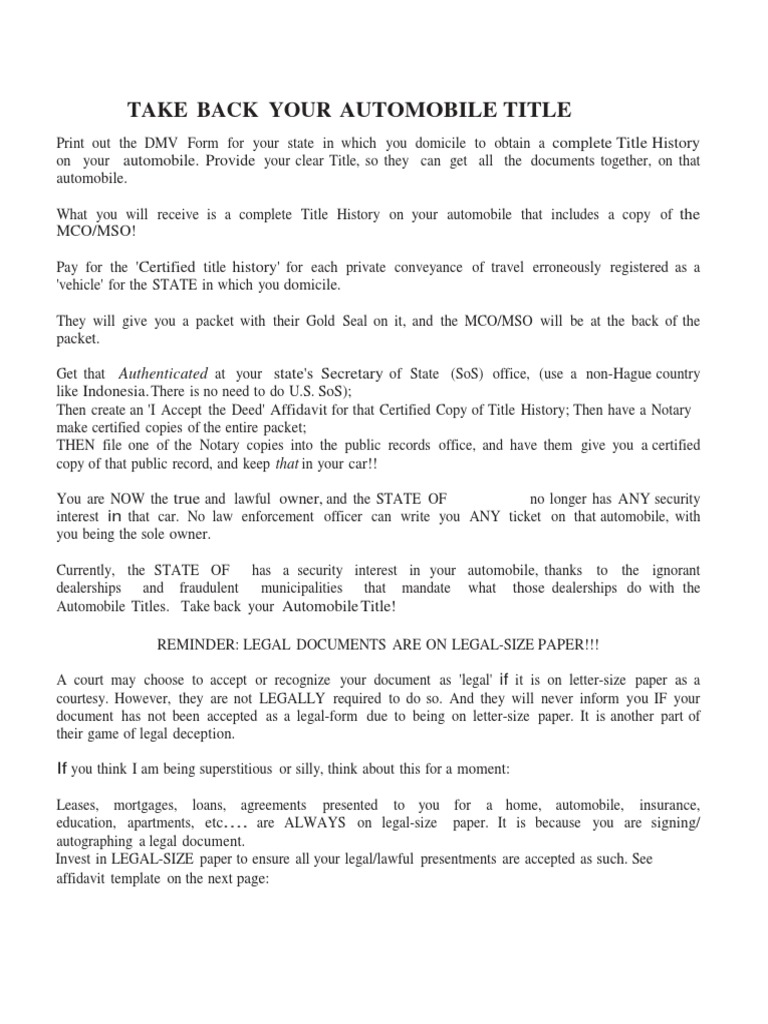 How to Take Back Ownership of Your Automobile Title by Obtaining a ...