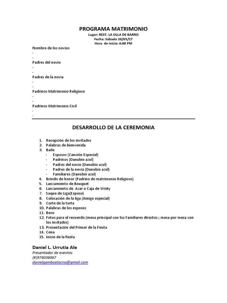 Programa de Matrimonio en La Olla de Barro | PDF | Boda | Deportes