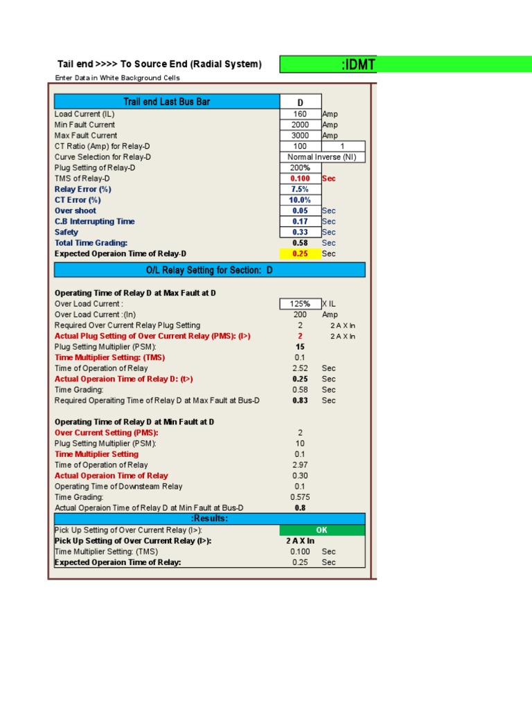 IDMT Over Current Relay Grading Analysis | PDF | Relay | Electrical ...