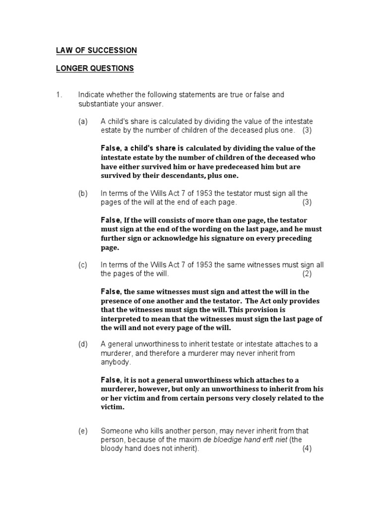 Long Questions - Law of Succession | PDF | Will And Testament | Intestacy