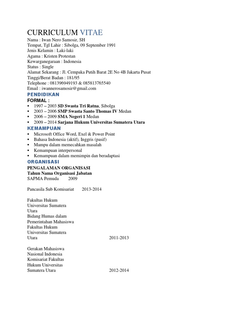 CV Iwan Nero Samosir, SH 2023 | PDF