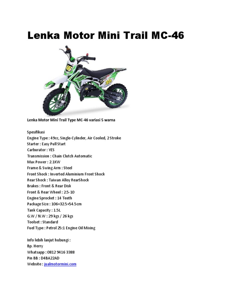 Lenka Motor Mini Trail MC-46 | PDF | Mini | Engines