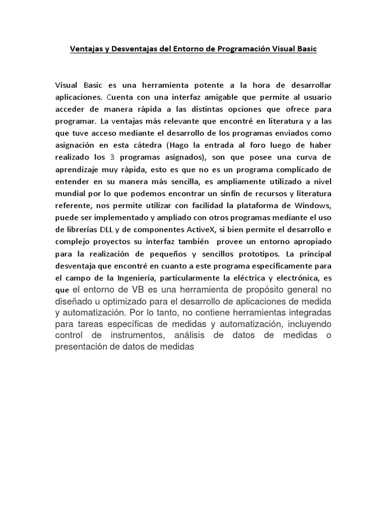 Ventajas y Desventajas Del Entorno de Programación Visual Basic | PDF