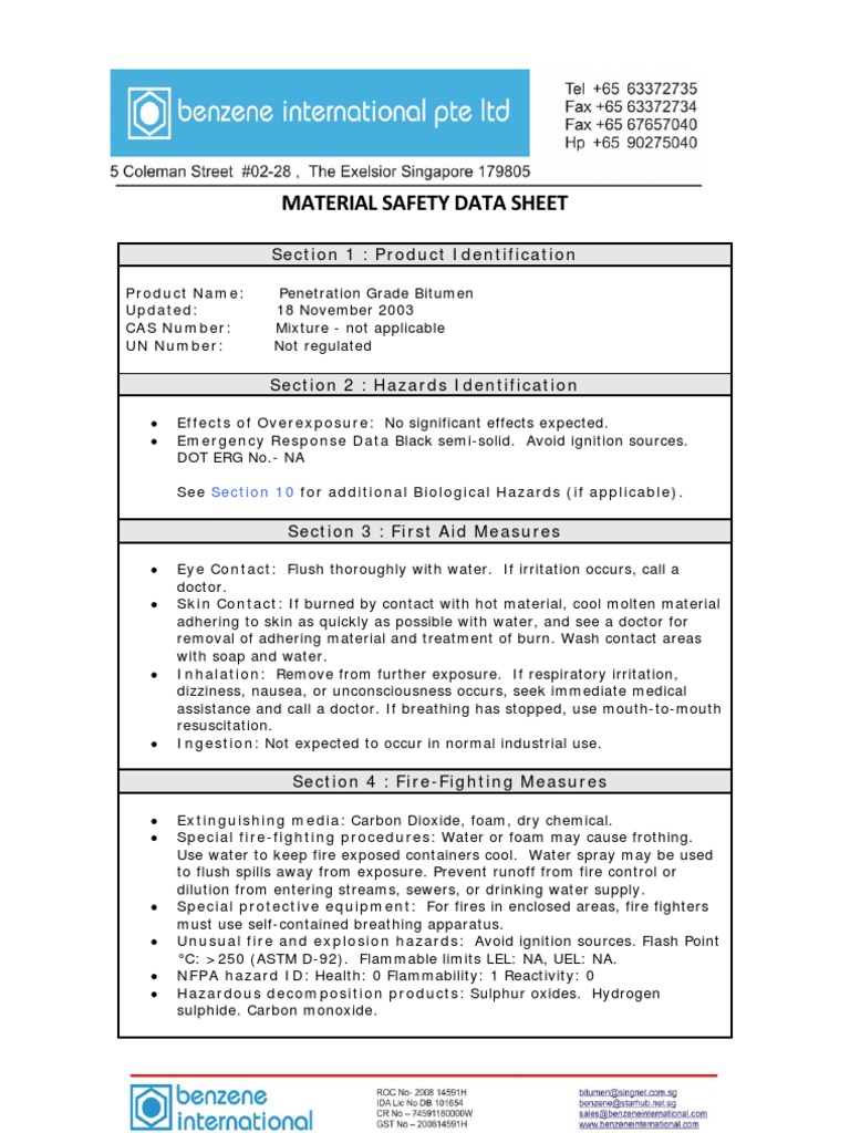 MSDS - Bitumen Rev1 | PDF | Toxicity | Sodium
