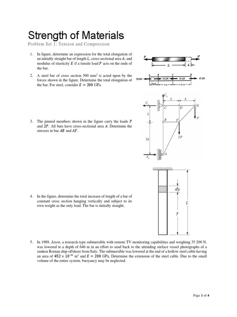 Tension and Compression Problem Set | PDF | Stress (Mechanics ...