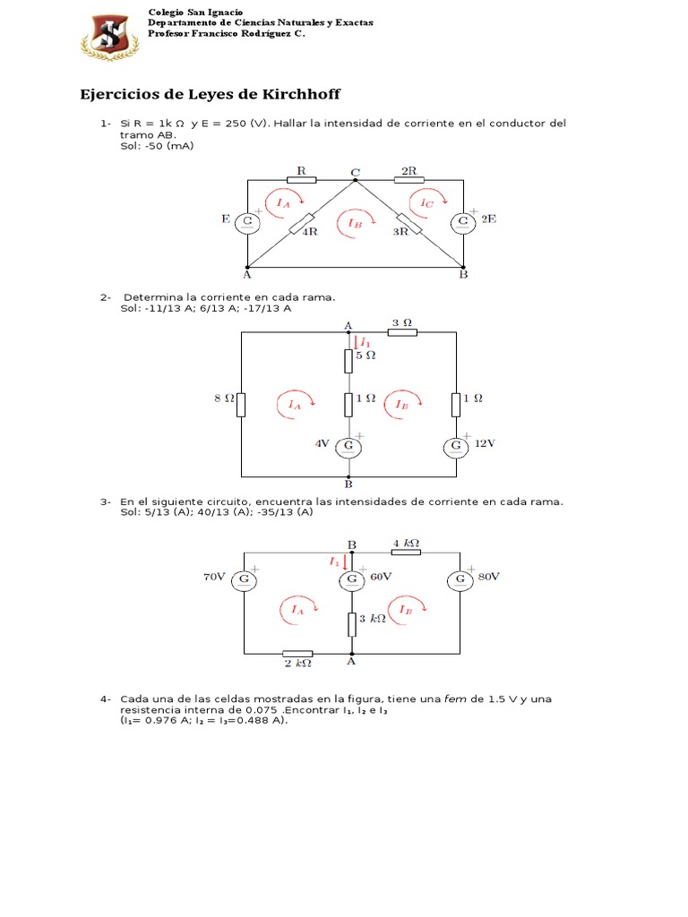 Ejercicios de Leyes de Kirchhoff.doc | Tasas temporales | Resistencia Eléctrica y Conductancia