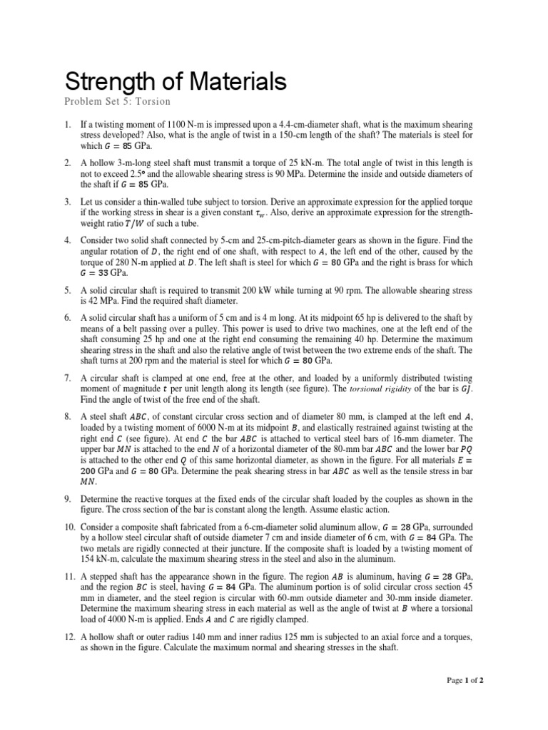 Strength of Materials - Torsion | PDF | Stress (Mechanics) | Strength ...