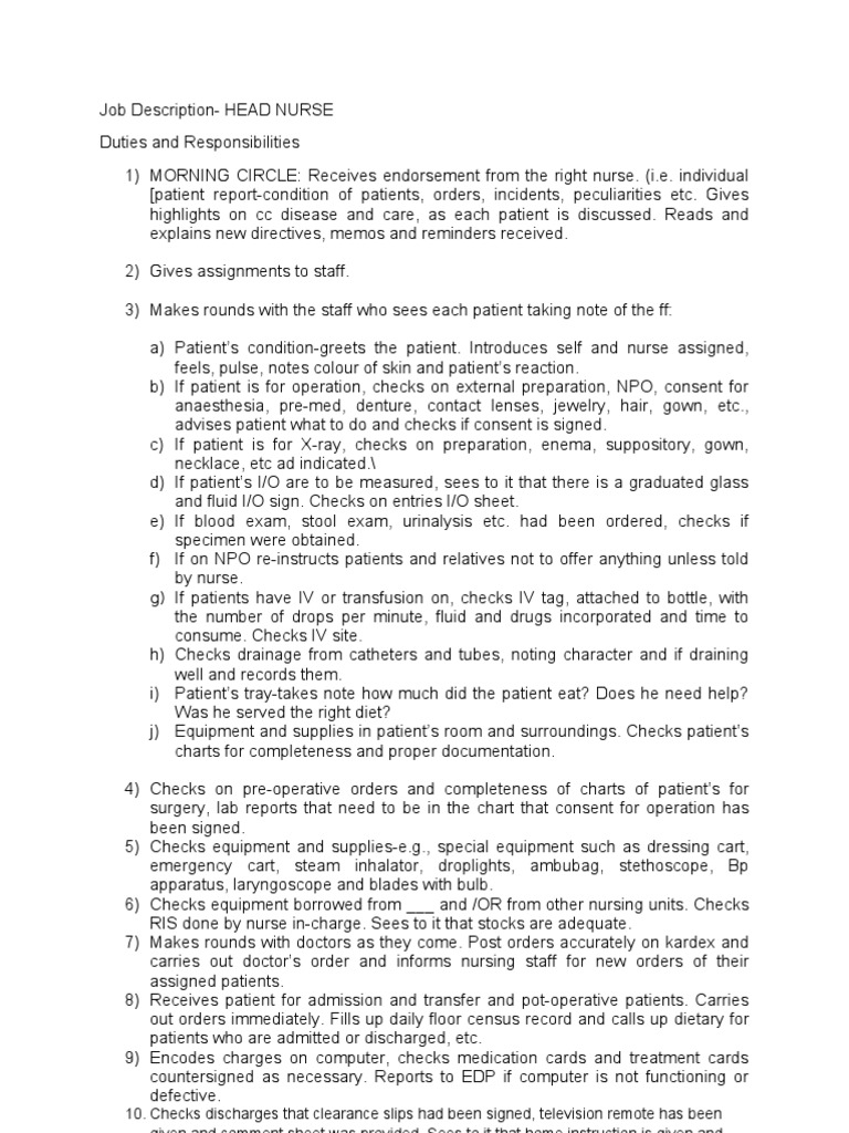 Head Nurse - Print | PDF | Nursing | Surgery