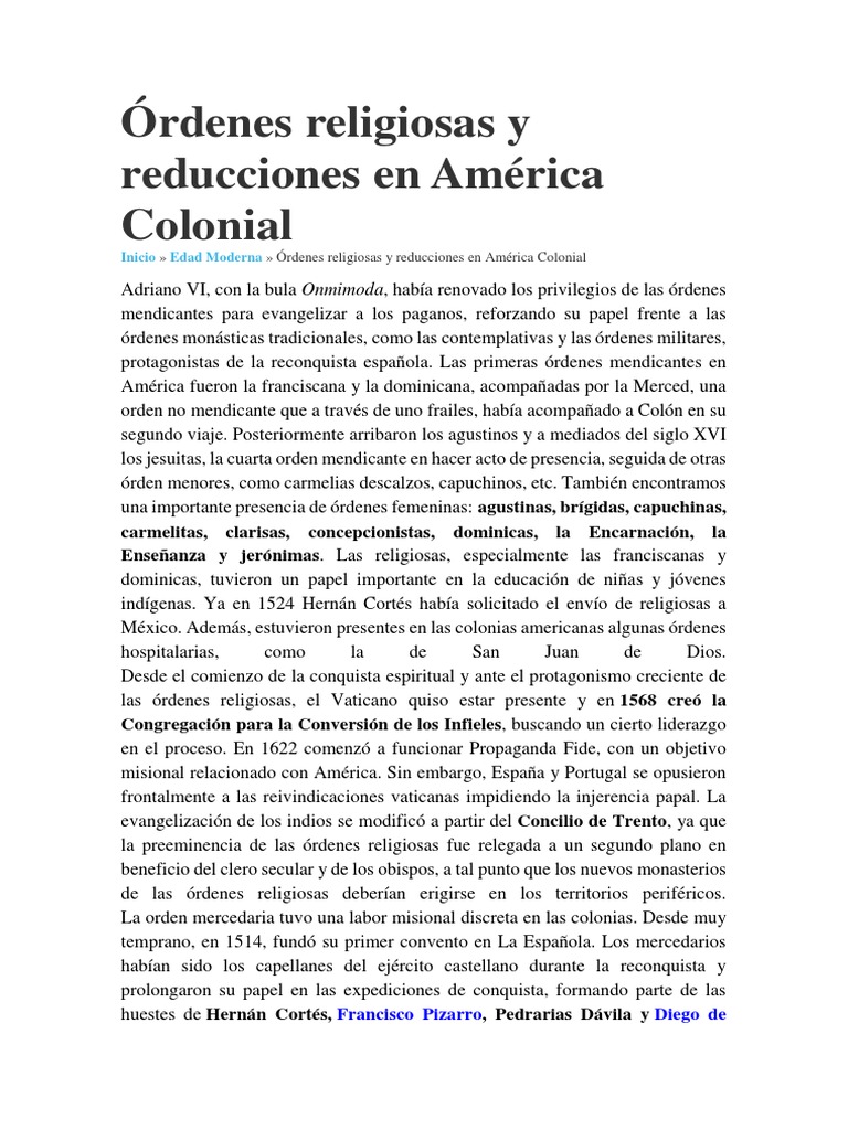 Órdenes Religiosas y Reducciones en América Colonial | PDF | Nueva ...