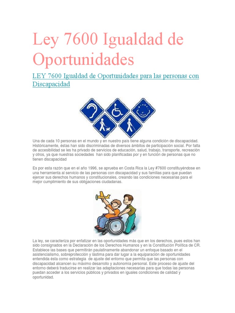 Ley 7600: Igualdad de Oportunidades en CR | PDF | Invalidez | Igualdad ...
