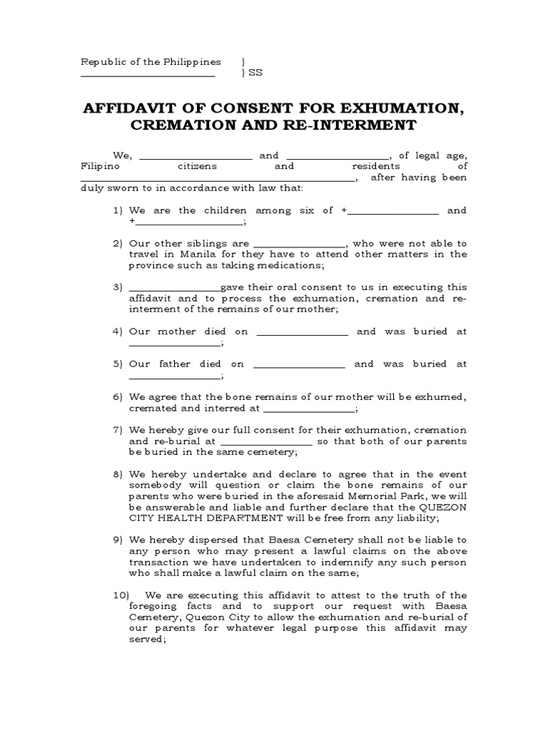 Affid of Exhumation | Affidavit | Burial