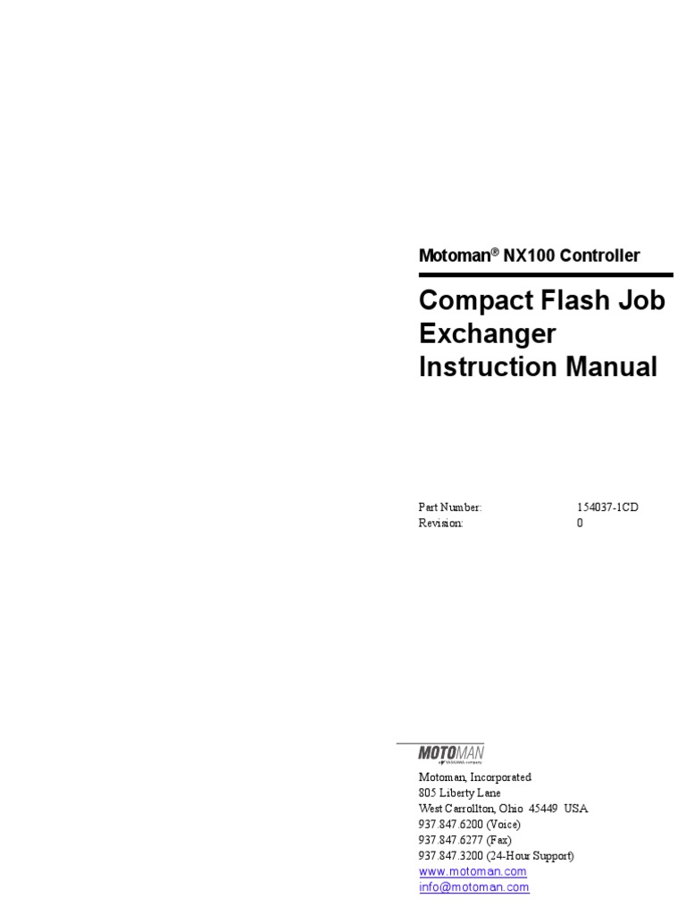 Compact Flash Job Exchanger Instruction Manual: Motoman NX100 Controller | PDF | Safety ...