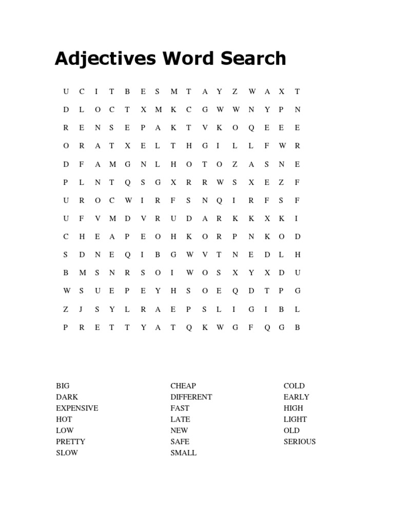 Adjective Word Search | PDF