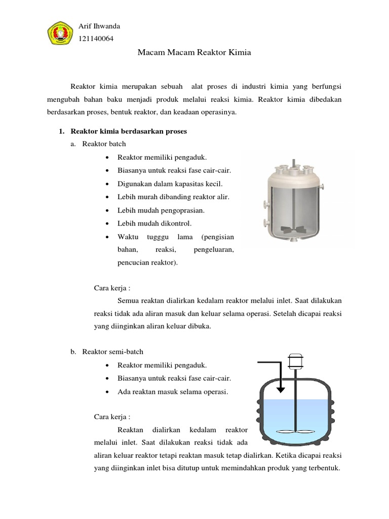 Jenis-Jenis Reaktor Kimia dan Fungsinya | PDF