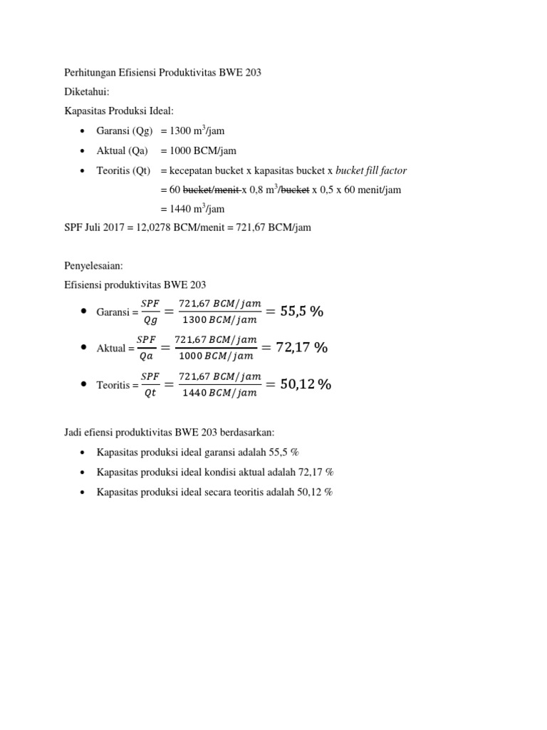 Perhitungan Efisiensi Produktivitas BWE 203 | PDF