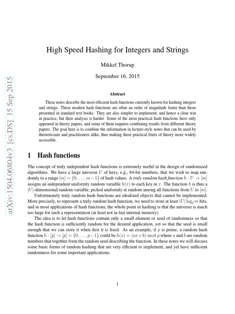 Efficient Hashing for Integers & Strings | PDF | String (Computer ...