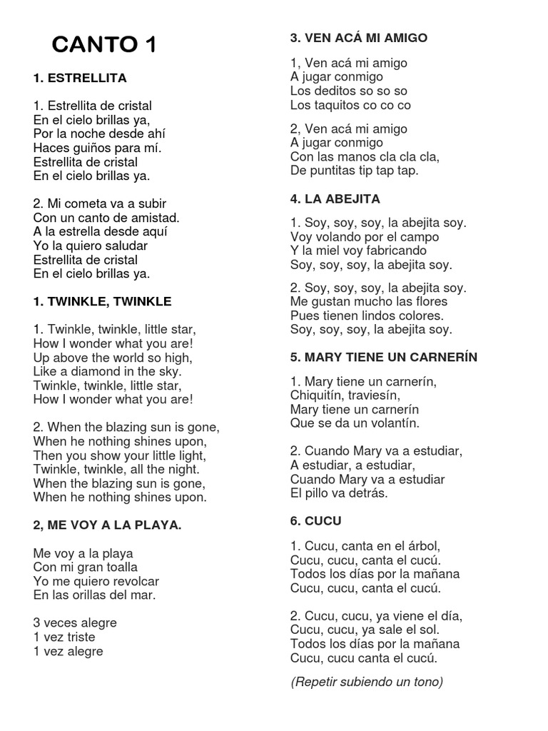 Letras Canto 1 Hoja | PDF | Ocio | Entretenimiento (general)