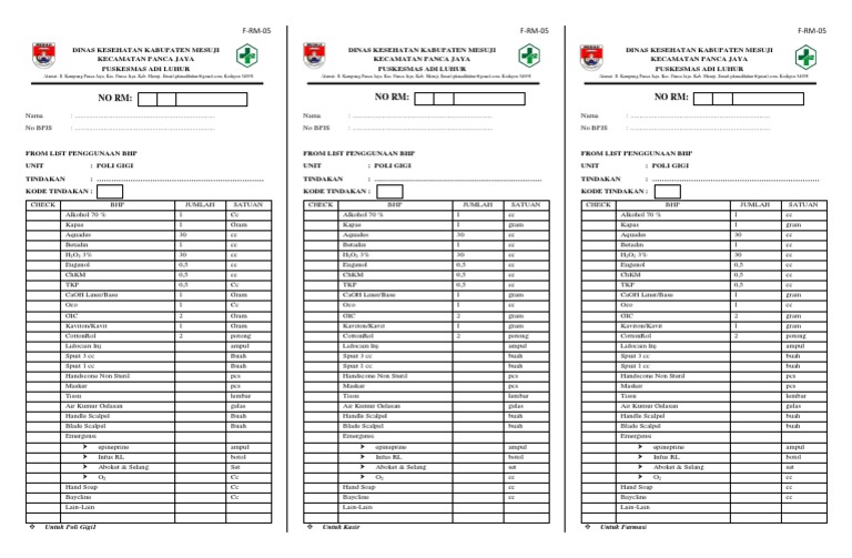 Form List BHP Gigi | PDF