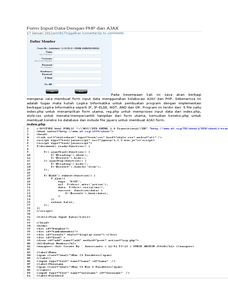 Form Input Data Dengan Php Dan Mysql Pdf Komputer