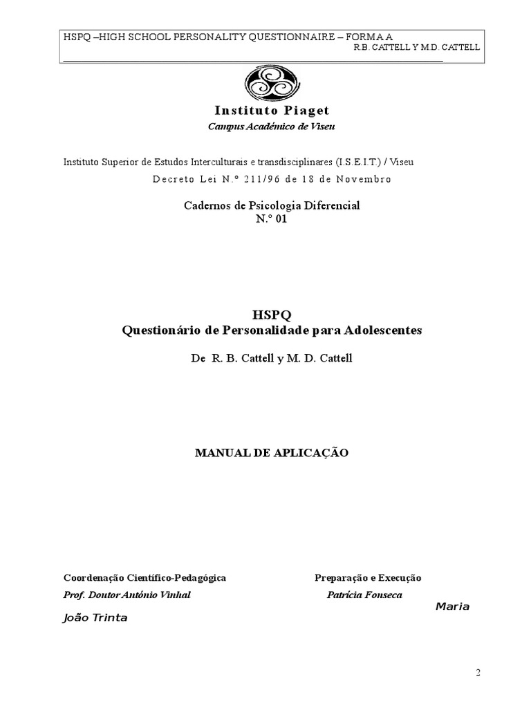 HSPQ 2 Parte | PDF | Adolescência | Psicologia
