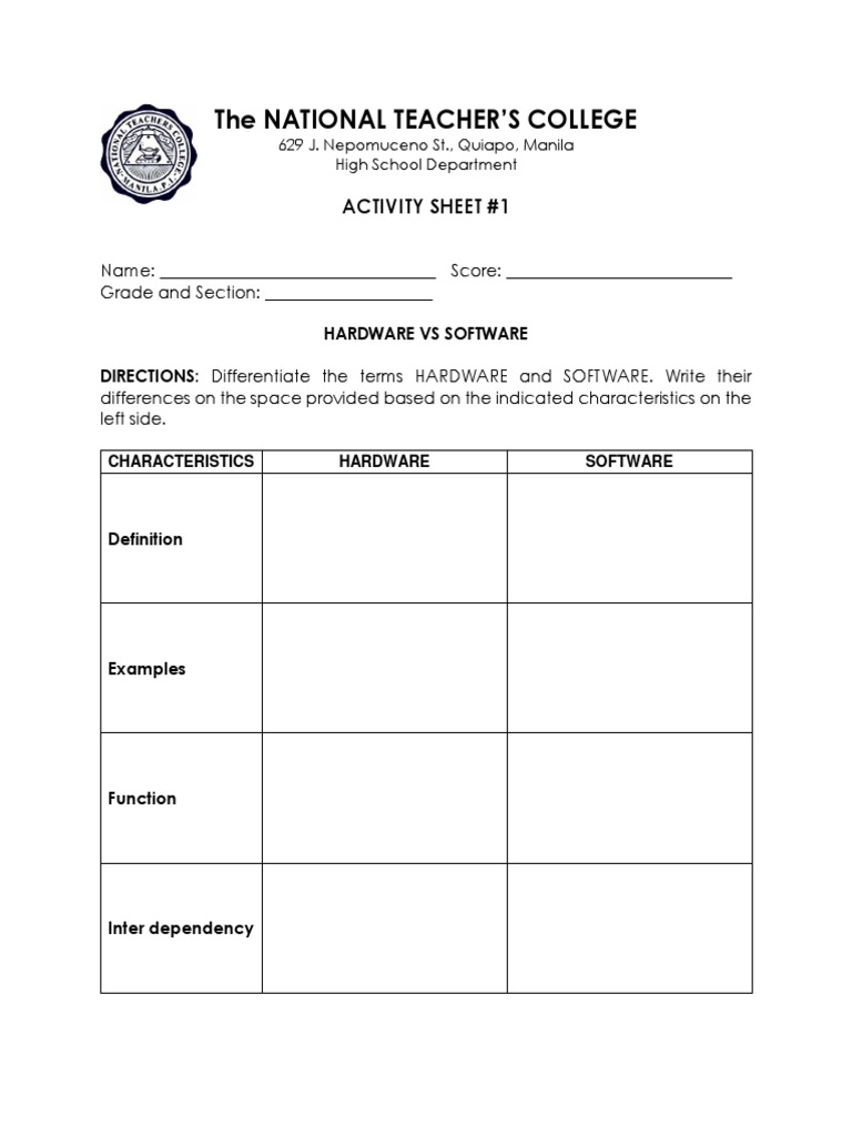 Grade 7 - Activity Sheet | PDF | Computer Hardware | Input/Output