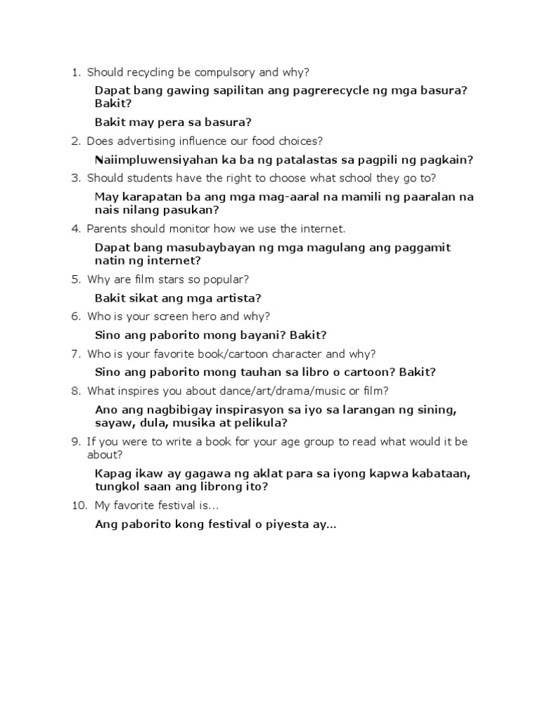 Talumpati Tanong | PDF
