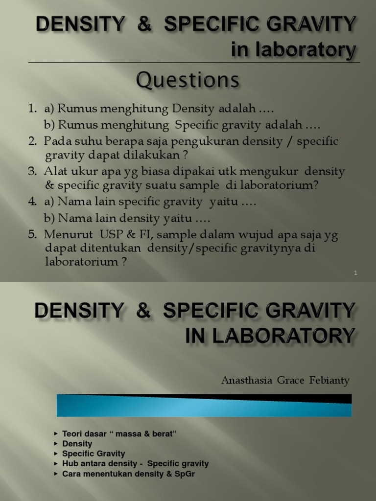 Density Dan Specific Gravity in Laboratory | PDF