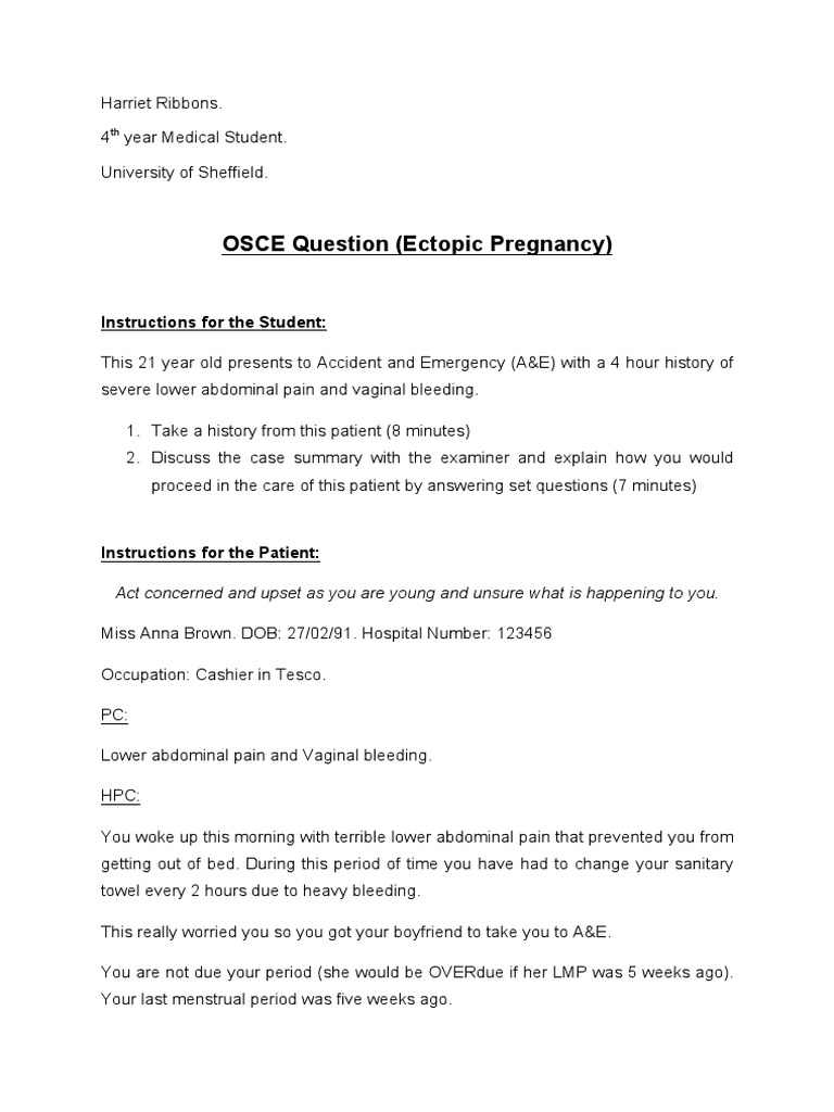 Ectopic Pregnancy OSCE | PDF | Human Reproduction | Women's Health