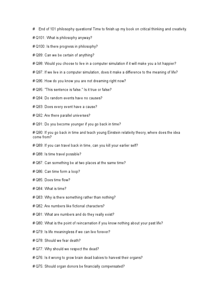 101 Thought-Provoking Philosophy Questions | PDF | Time | Meaning Of Life