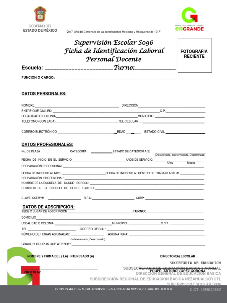 Ficha Identificación Laboral Agosto 2017-2018 | PDF