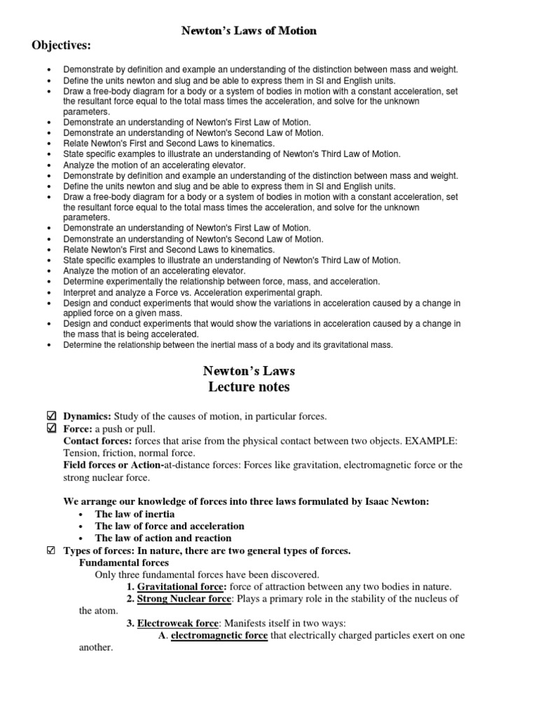 Netwon's Laws Notes | PDF | Inertia | Force