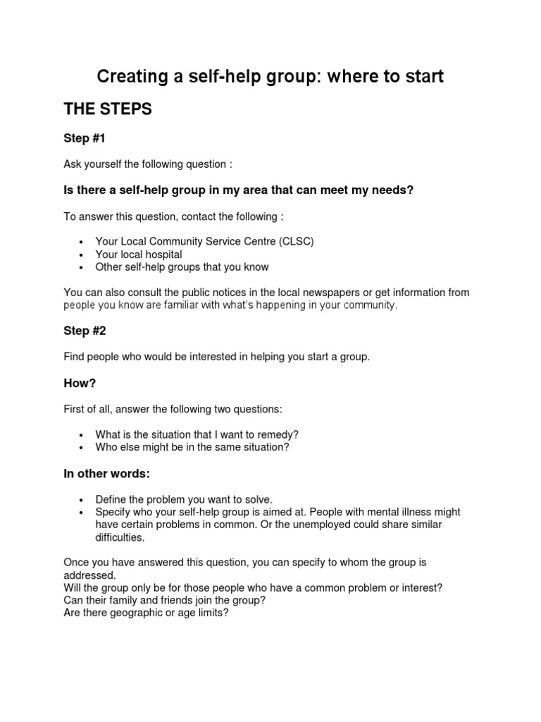 Creating A Self Help Group | PDF | Support Group | Self Help
