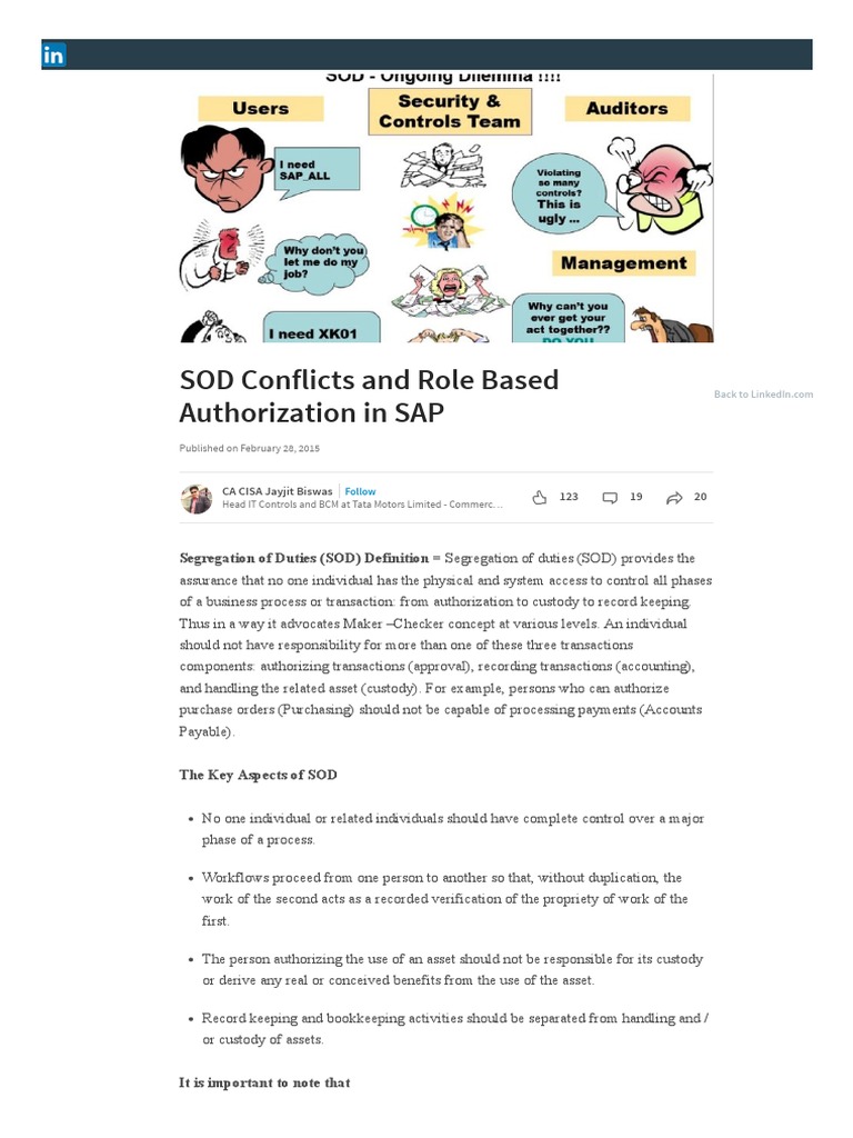 SOD Conflicts and Role Based Authorization I | PDF | Business Process ...
