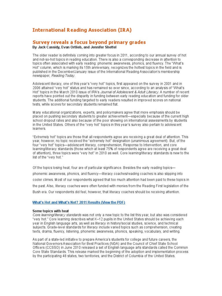 International Reading Association (IRA) Survey Reveals A Focus Beyond ...