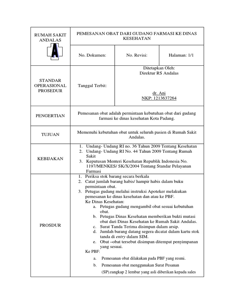 Sop Pemesanan Obat Pdf
