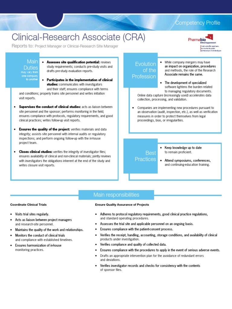 Clinical Research Associate Role Overview | PDF | Clinical Trial ...