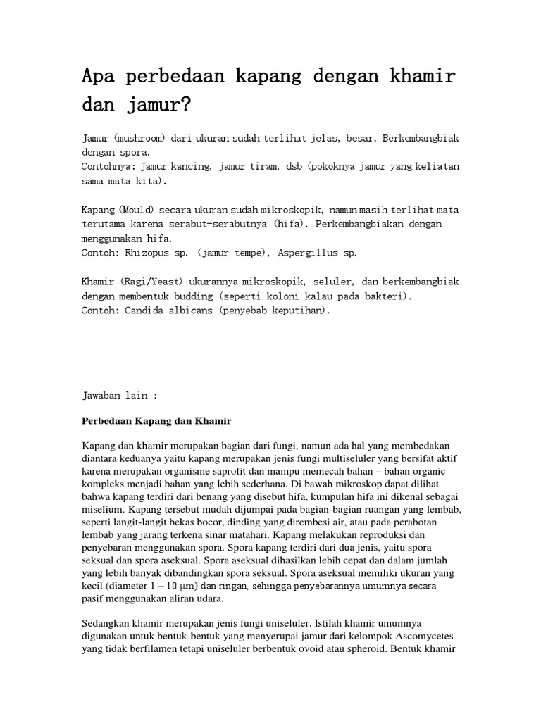 Perbedaan Kapang dan Khamir | PDF