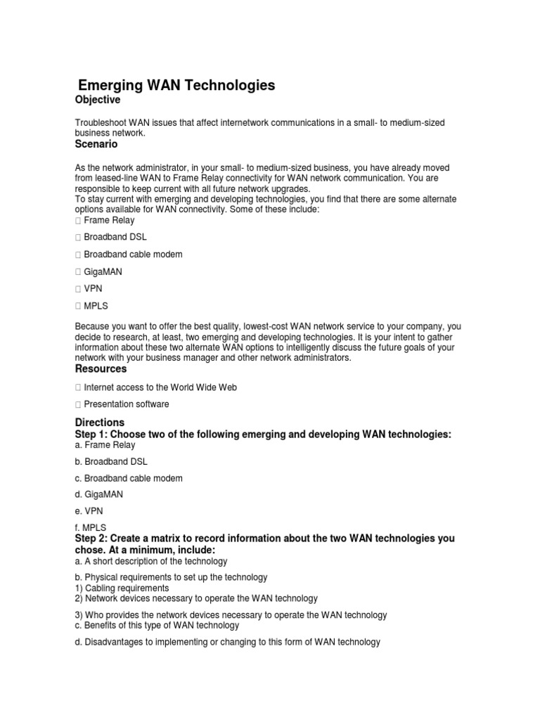 Emerging WAN Technologies Overview | PDF | Wide Area Network | Computer ...