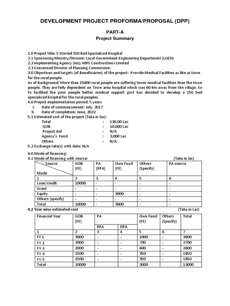 Development Project Proforma/Proposal (DPP) : Part-A Project Summary ...