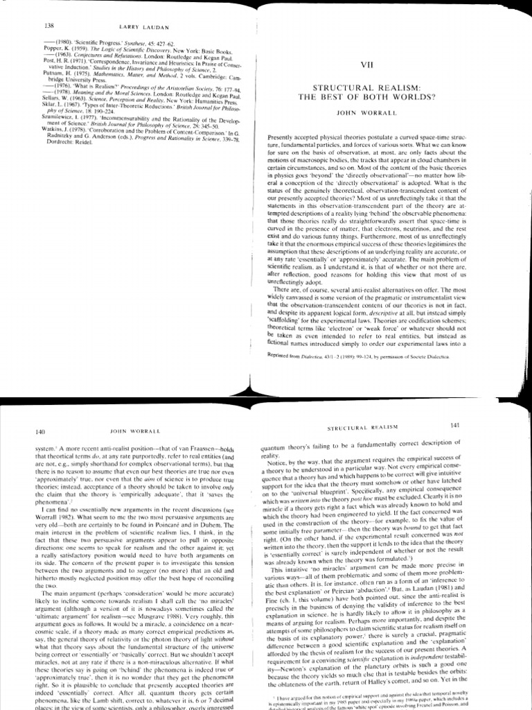 Worrall (1989) Structural Realism. The Best of Both Worlds | PDF ...