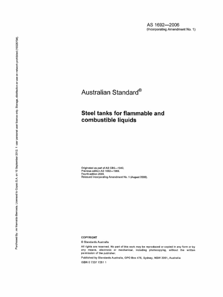 As 1692 2006 Steel Tank For Flammable and Combustible Liquids | PDF
