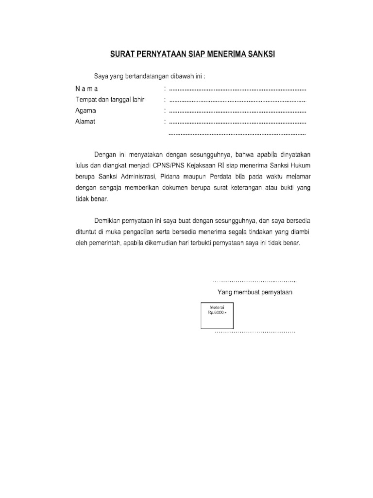 Surat Pernyataan Siap Menerima Sanksi | PDF