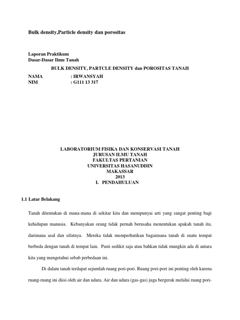 Pengertian dan Faktor Bulk Density Tanah | PDF