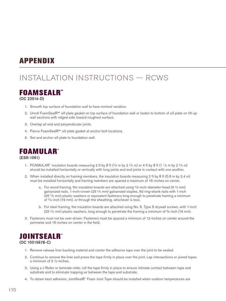 Appendix: Installation Instructions - Rcws | PDF | Framing ...
