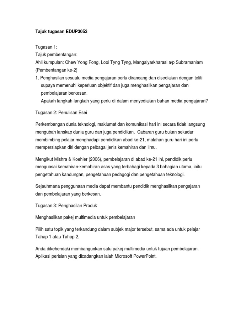 Tajuk Tugasan EDUP3053 | PDF