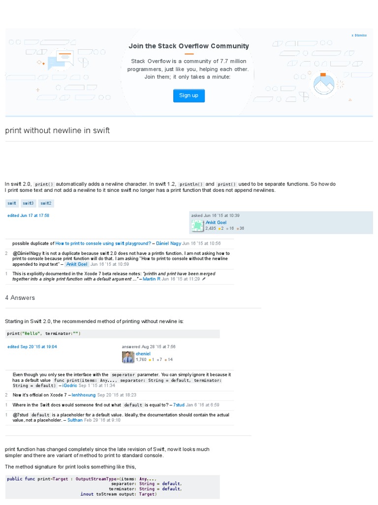 Swift3 Print Without Newline In Swift Stack Overflow Pdf Parameter Computer Programming 