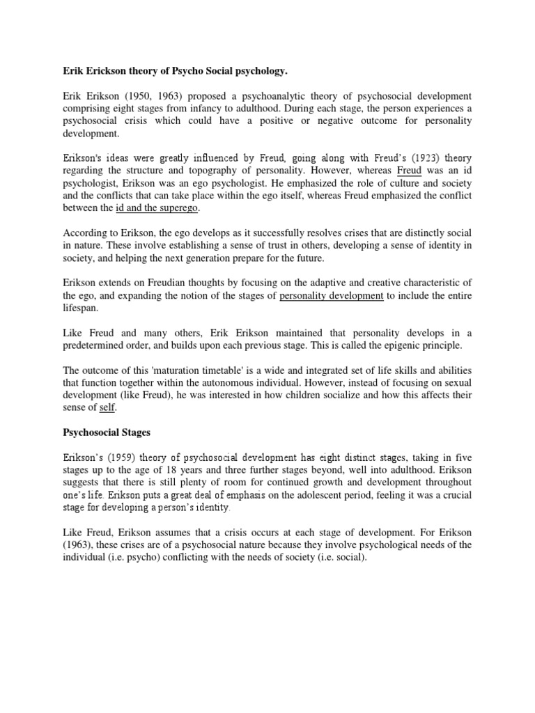 Erik Erickson Theory | PDF | Id | Human Development